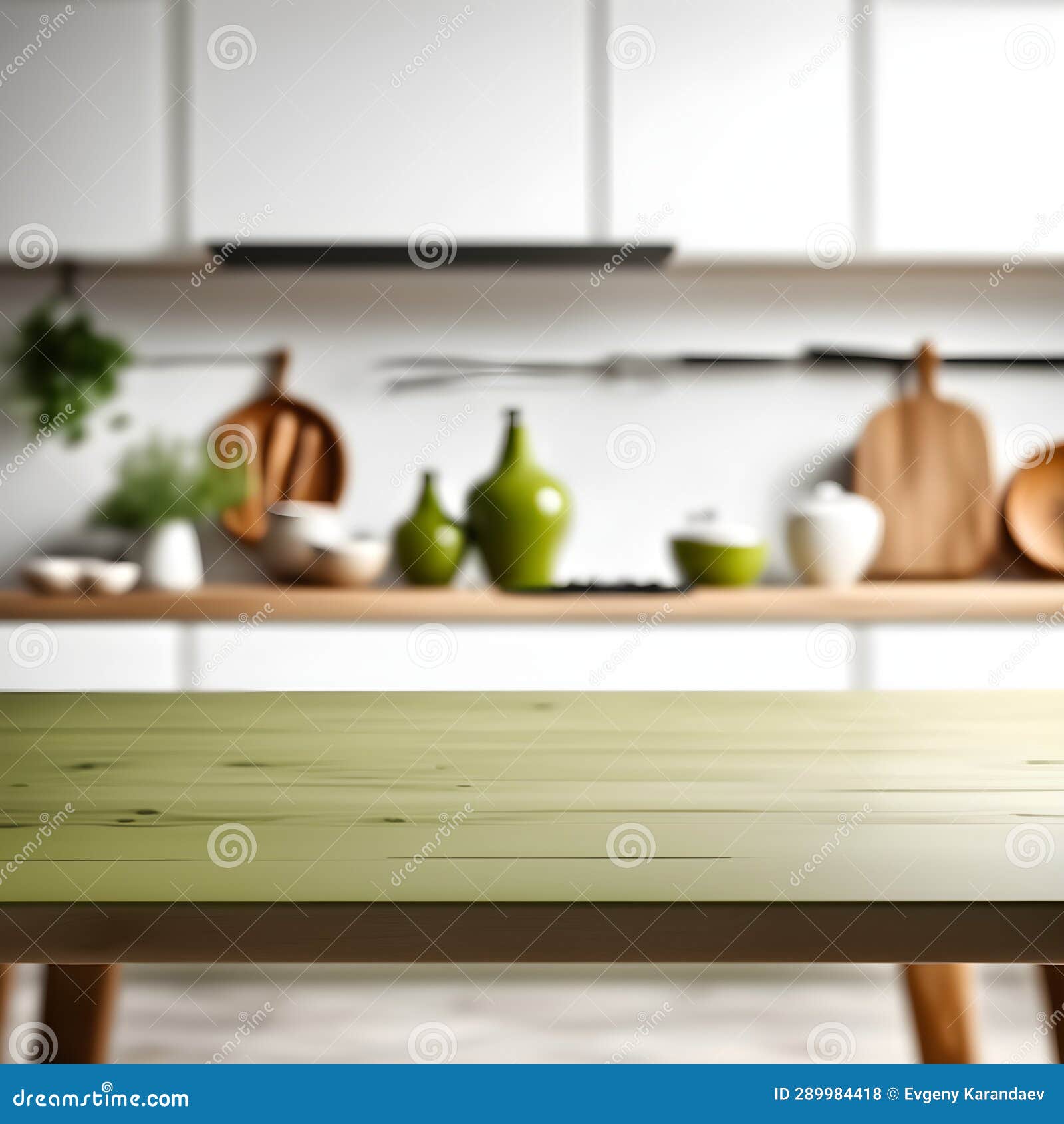 Empty Kitchen Table and Blurred Kitchen Background Stock Illustration ...