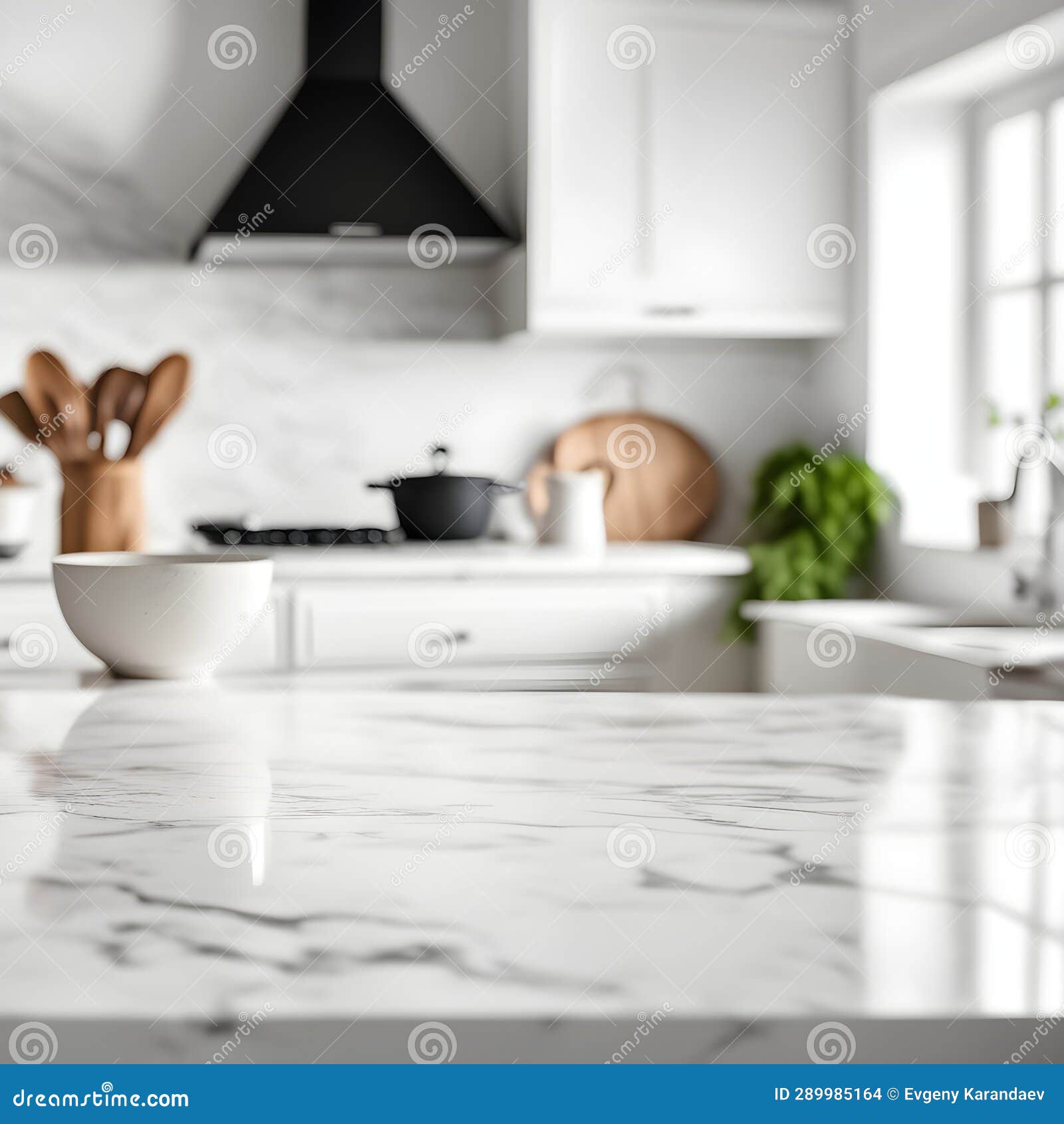 Empty Kitchen Table and Blurred Kitchen Background Stock Illustration ...