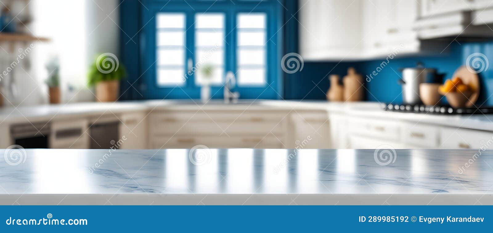 Empty Kitchen Table and Blurred Kitchen Background Stock Illustration ...