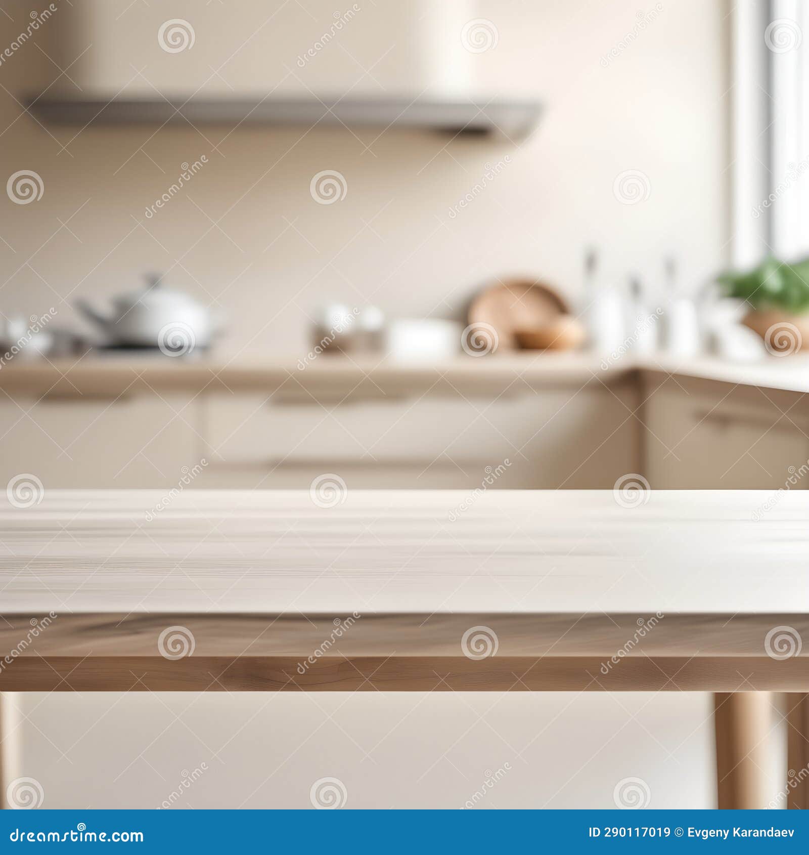 Empty Kitchen Table and Blurred Kitchen Background Stock Illustration ...