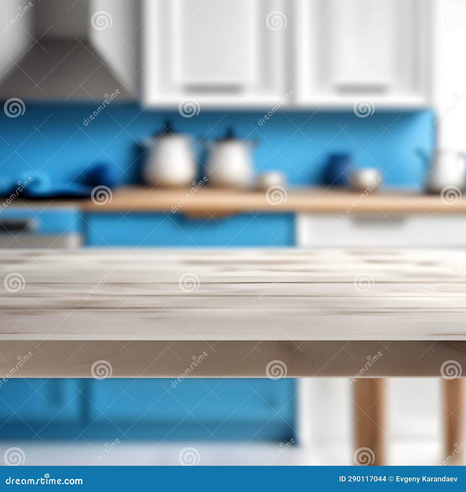 Empty Kitchen Table and Blurred Kitchen Background Stock Illustration ...