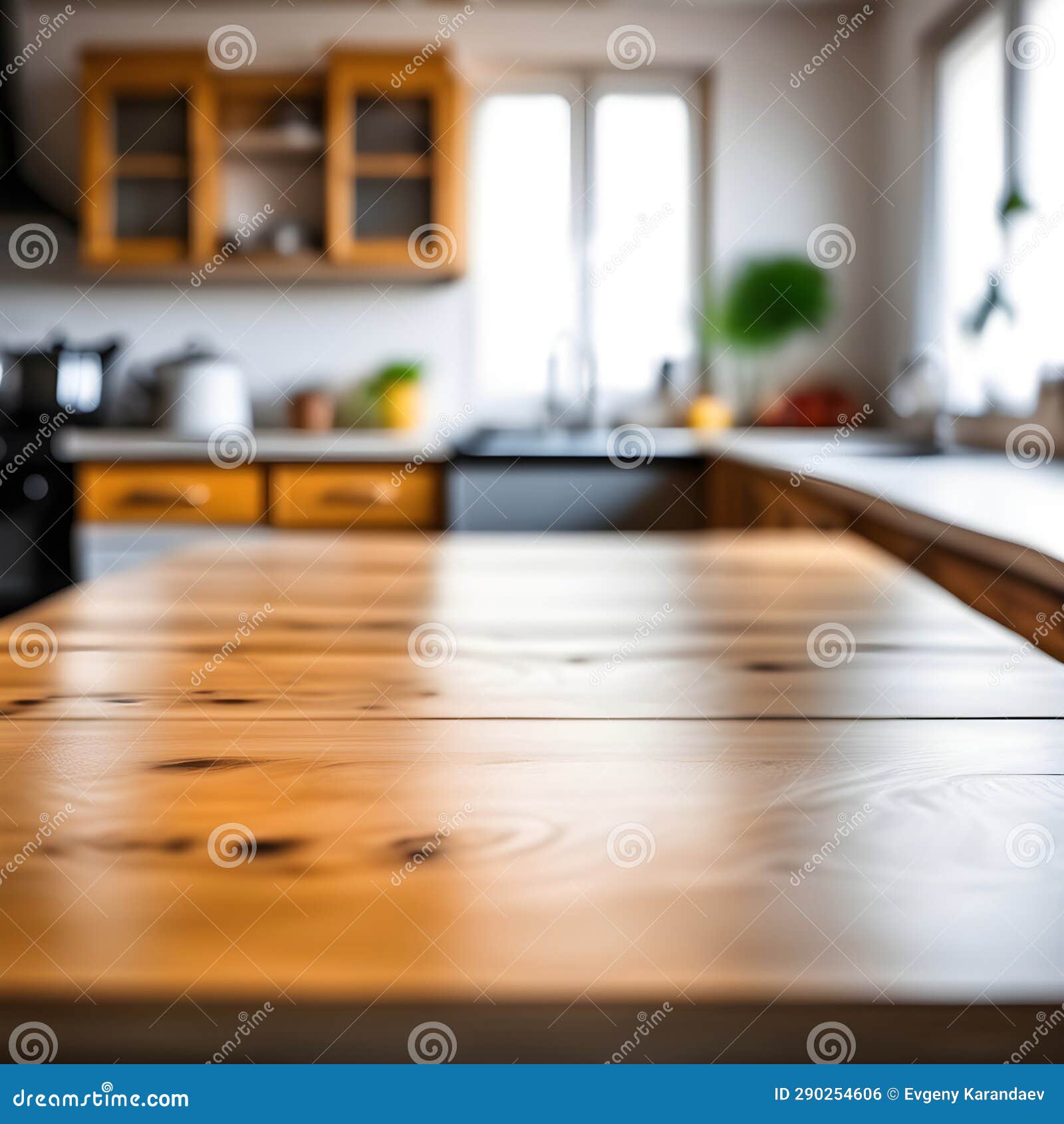 Empty Kitchen Table and Blurred Kitchen Background Stock Illustration ...