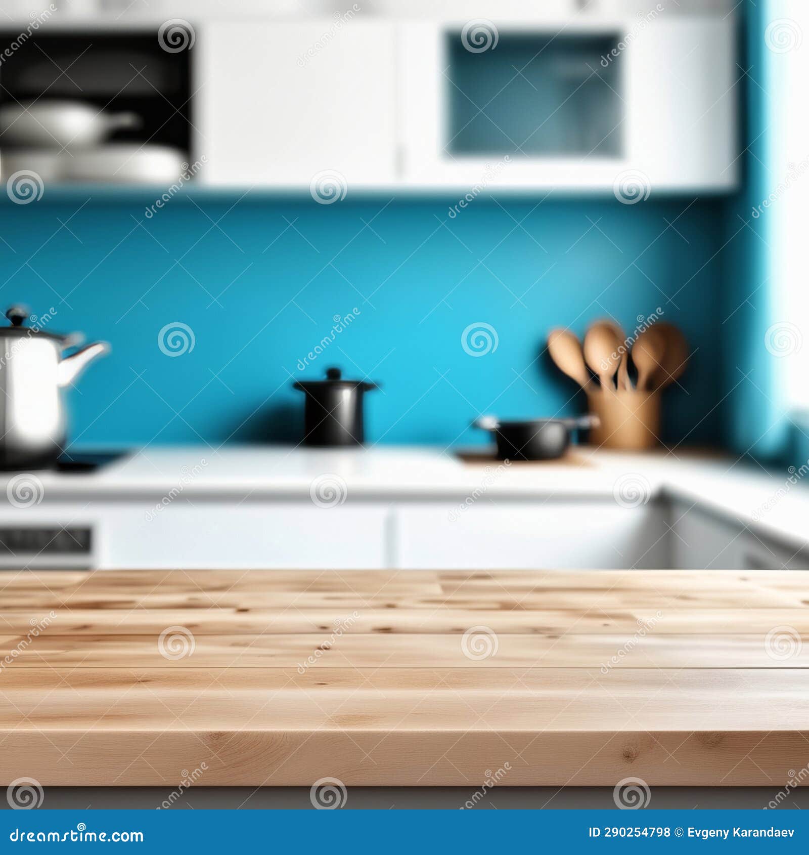 Empty Kitchen Table and Blurred Kitchen Background Stock Illustration ...
