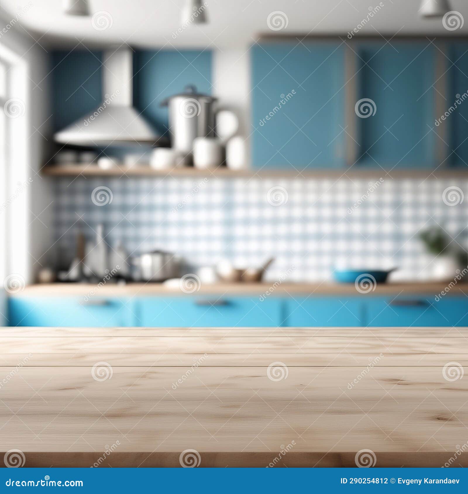 Empty Kitchen Table and Blurred Kitchen Background Stock Illustration ...