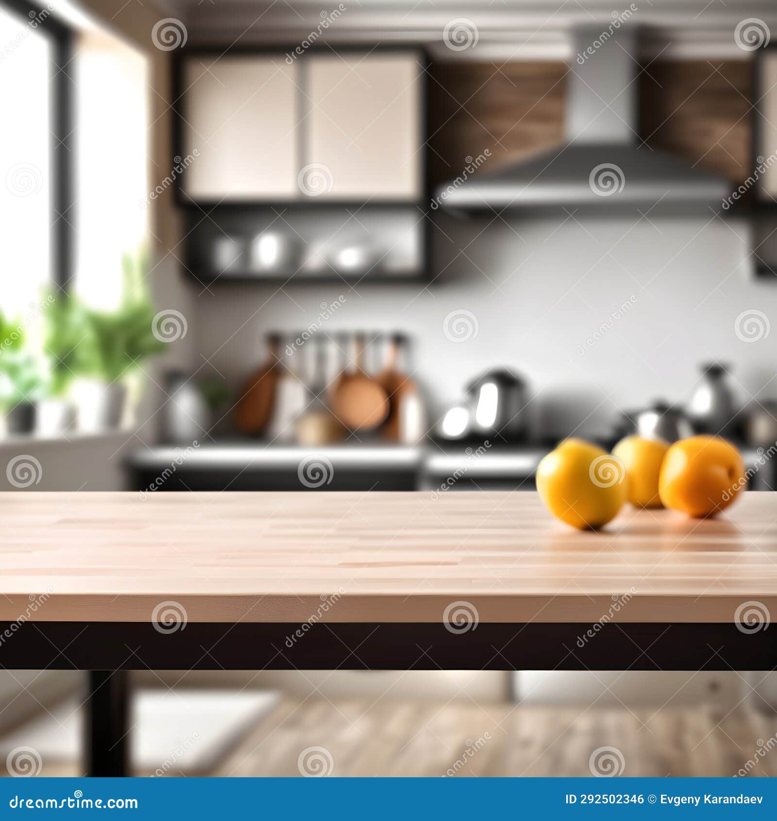 Empty Kitchen Table and Blurred Kitchen Background Stock Illustration ...