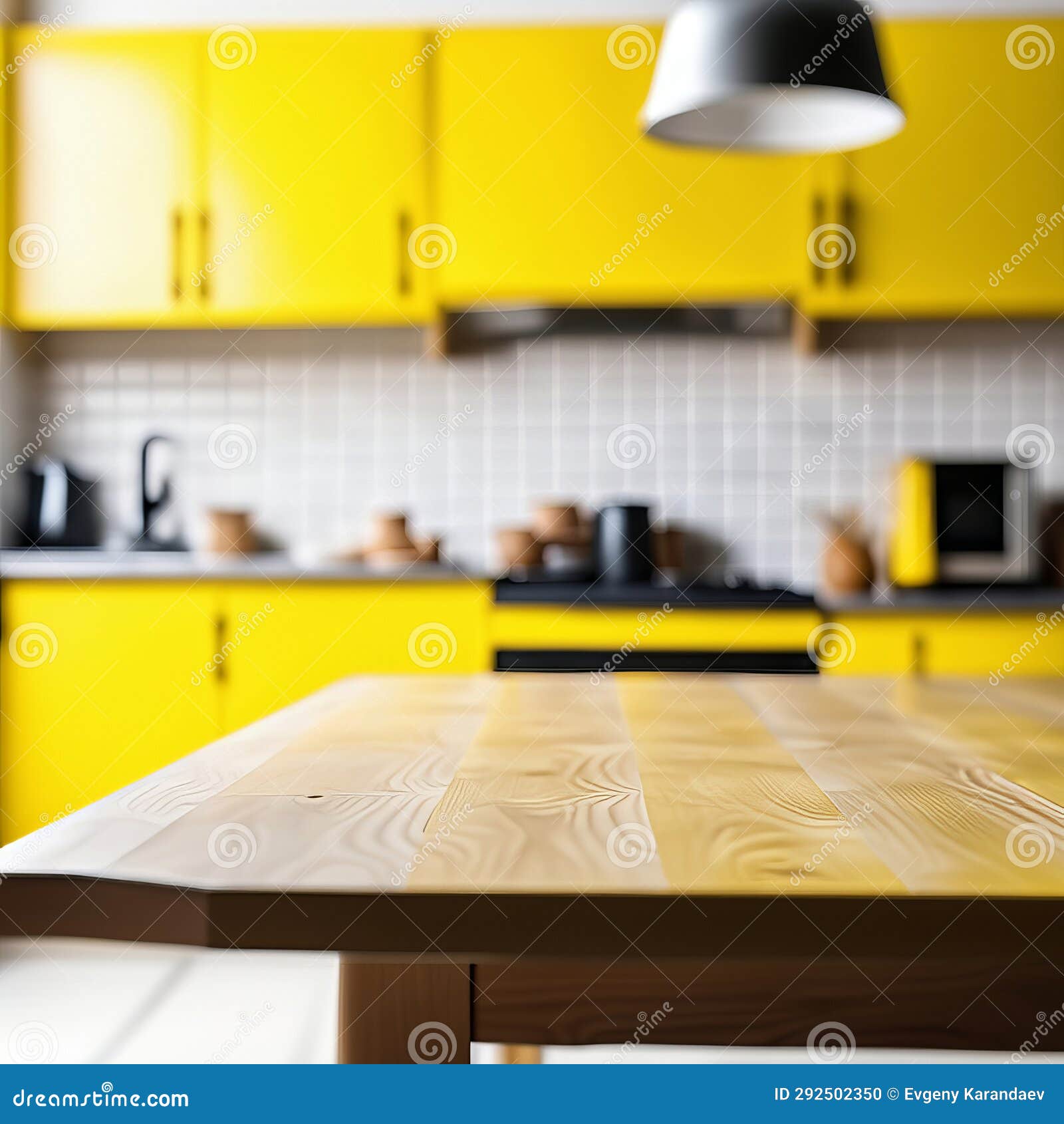 Empty Kitchen Table and Blurred Kitchen Background Stock Illustration ...
