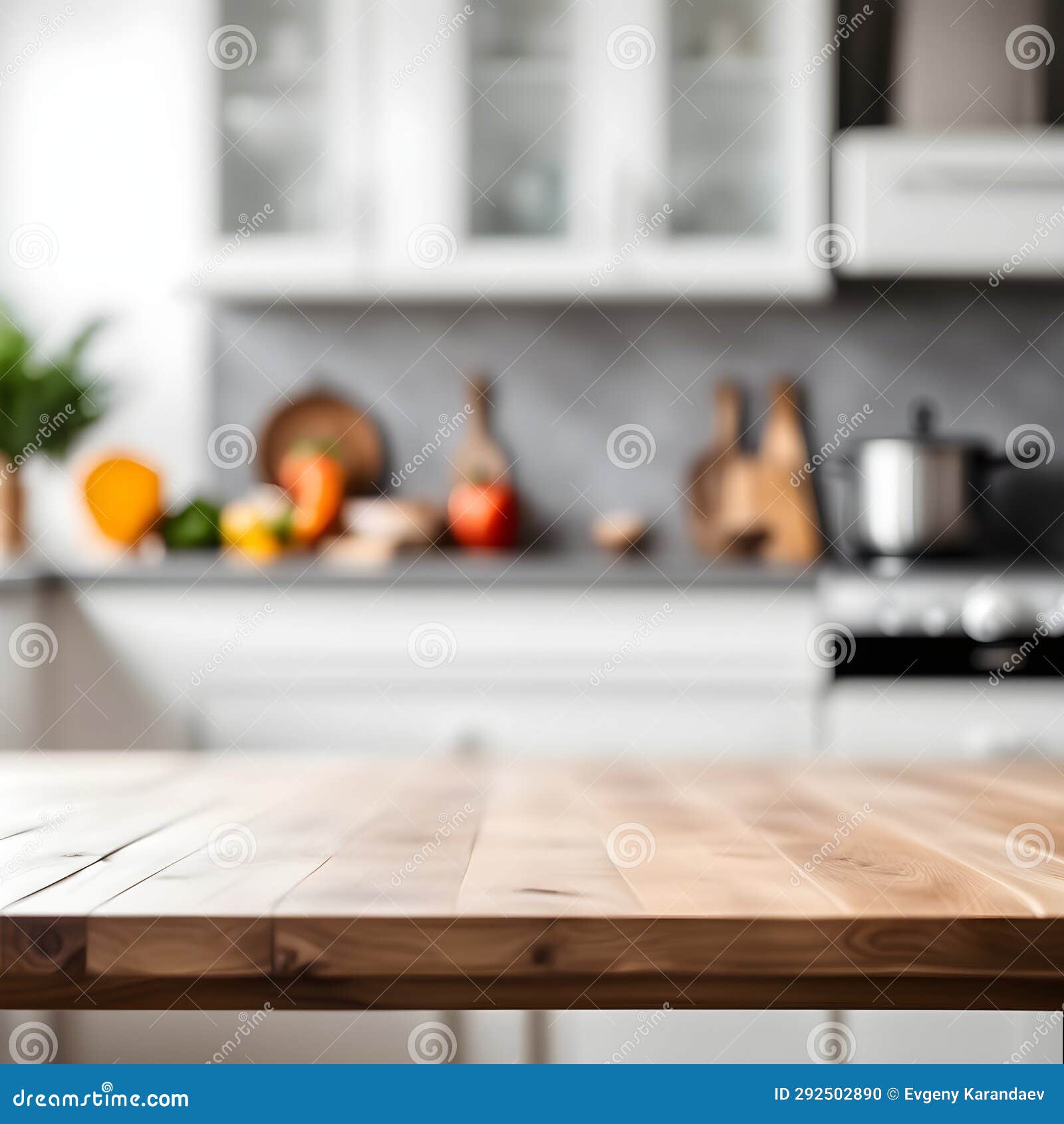 Empty Kitchen Table and Blurred Kitchen Background Stock Illustration ...