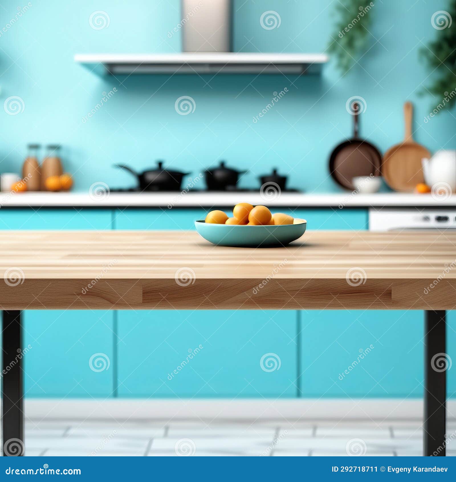 Empty Kitchen Table and Blurred Kitchen Background Stock Illustration ...