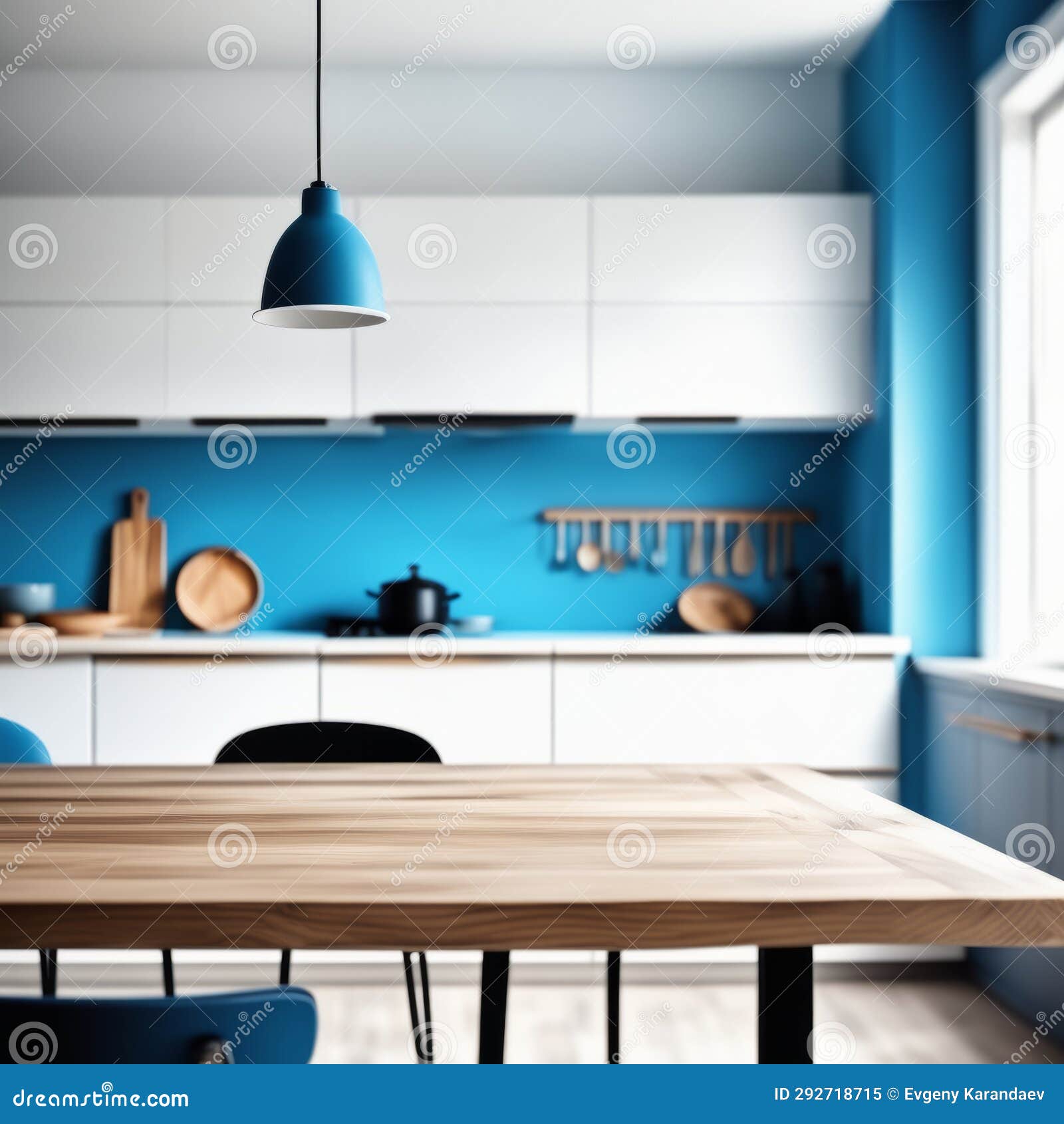 Empty Kitchen Table and Blurred Kitchen Background Stock Illustration ...
