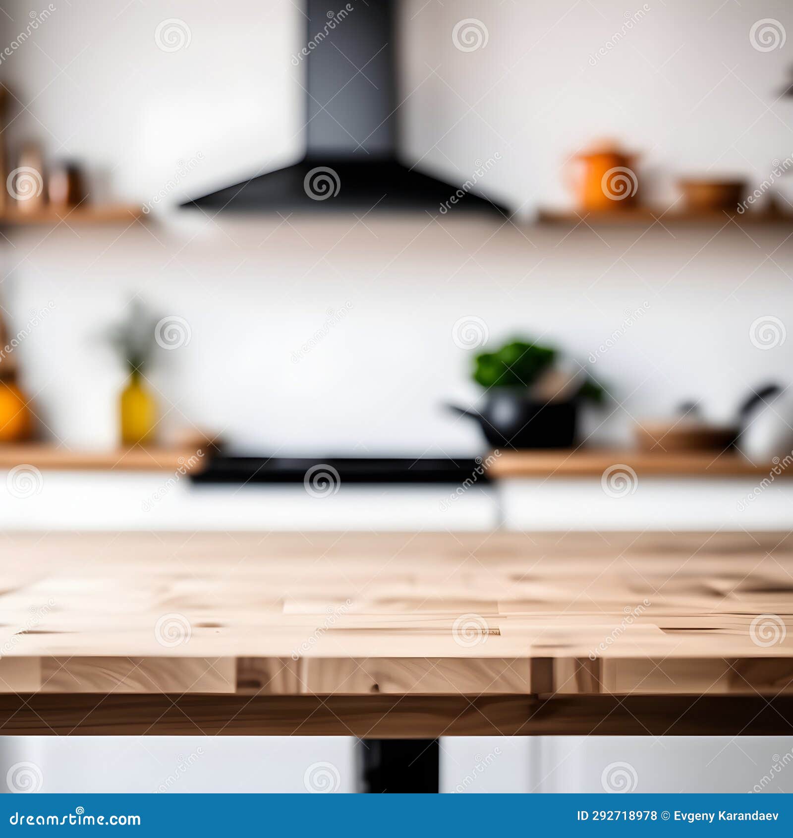 Empty Kitchen Table and Blurred Kitchen Background Stock Illustration ...