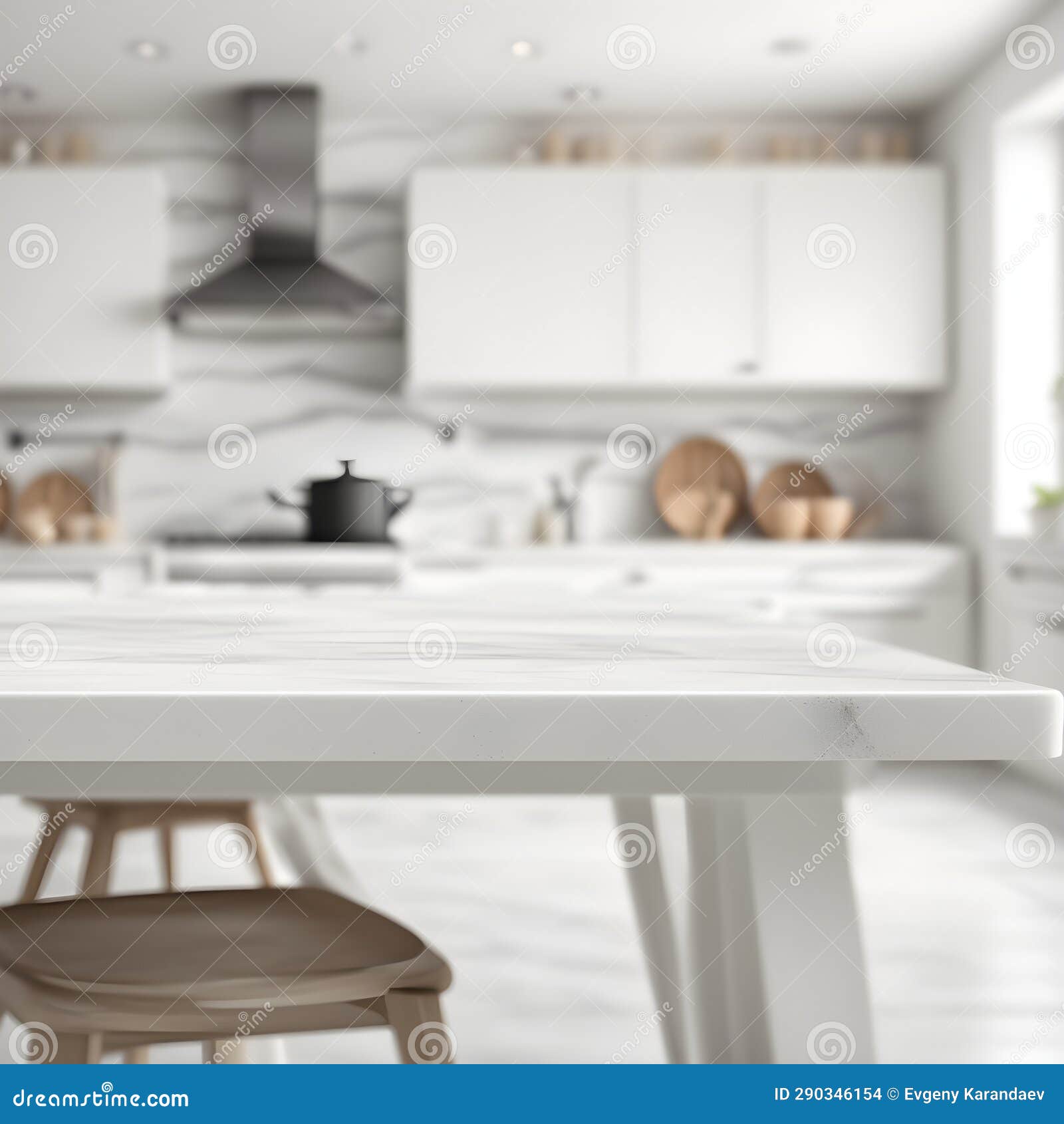 Empty Kitchen Table and Blurred Kitchen Background Stock Illustration ...