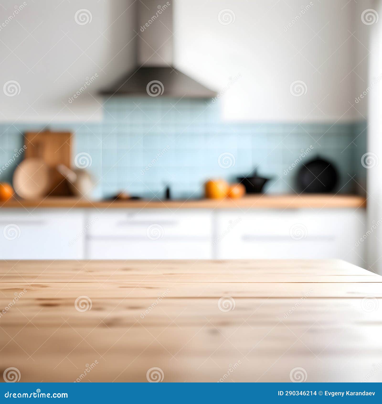 Empty Kitchen Table and Blurred Kitchen Background Stock Illustration ...