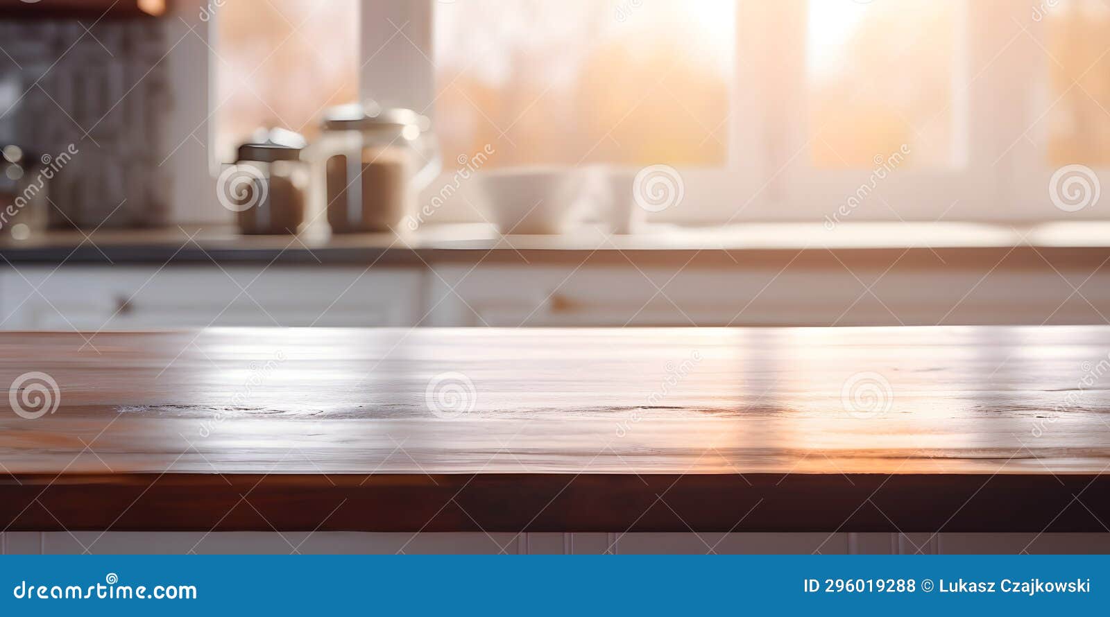 Empty Kitchen Table Mock-up in Early Morning with a Light Blurred ...