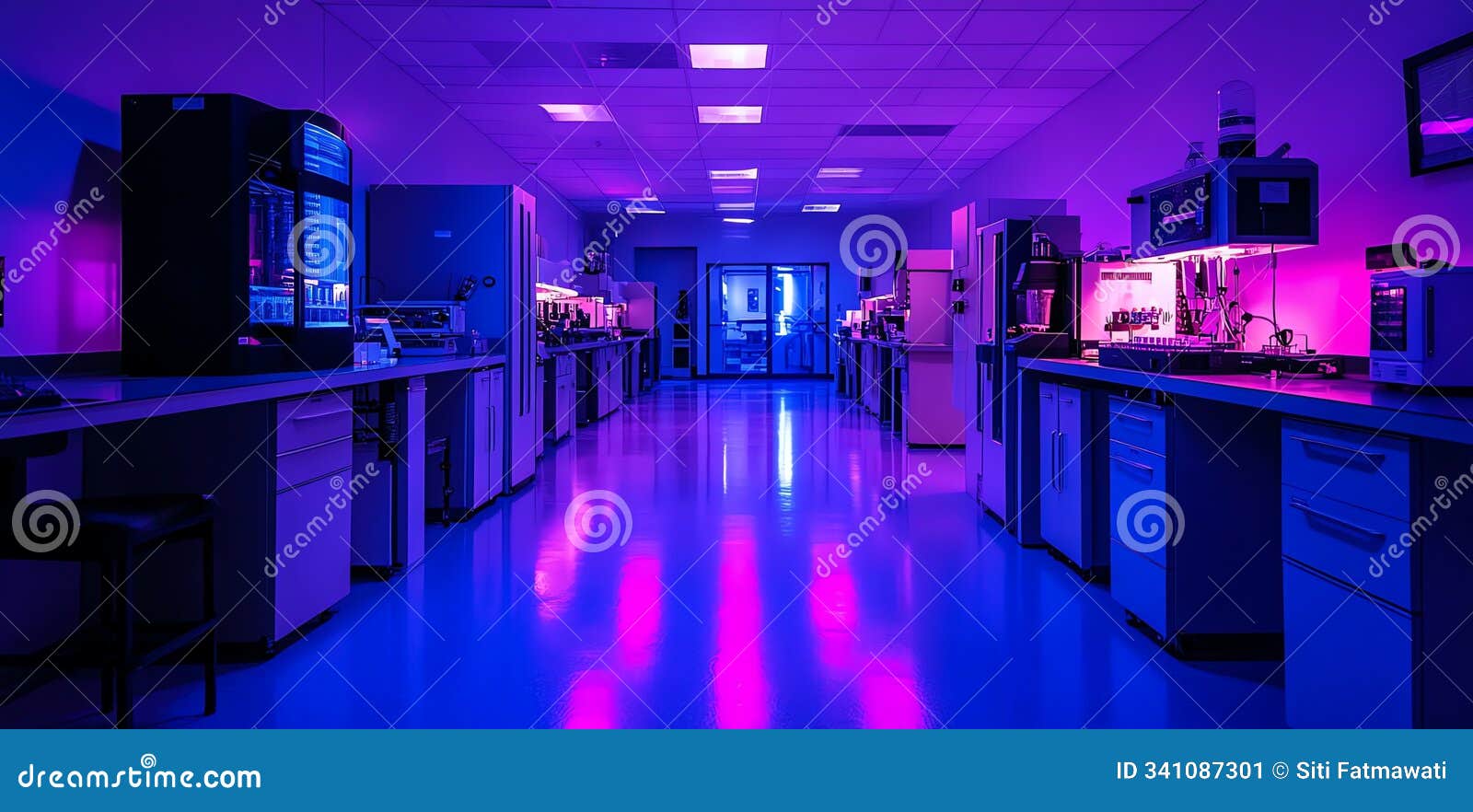 Empty Laboratory Corridor with Blue and Pink Lighting Stock ...