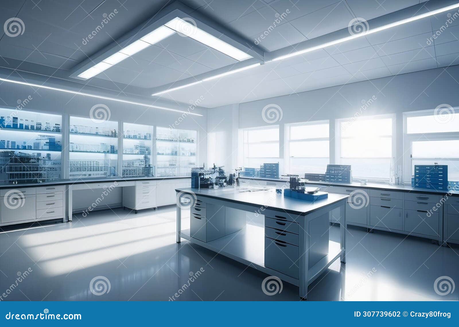An Empty Laboratory with White Cabinets and Plenty of Windows Stock ...