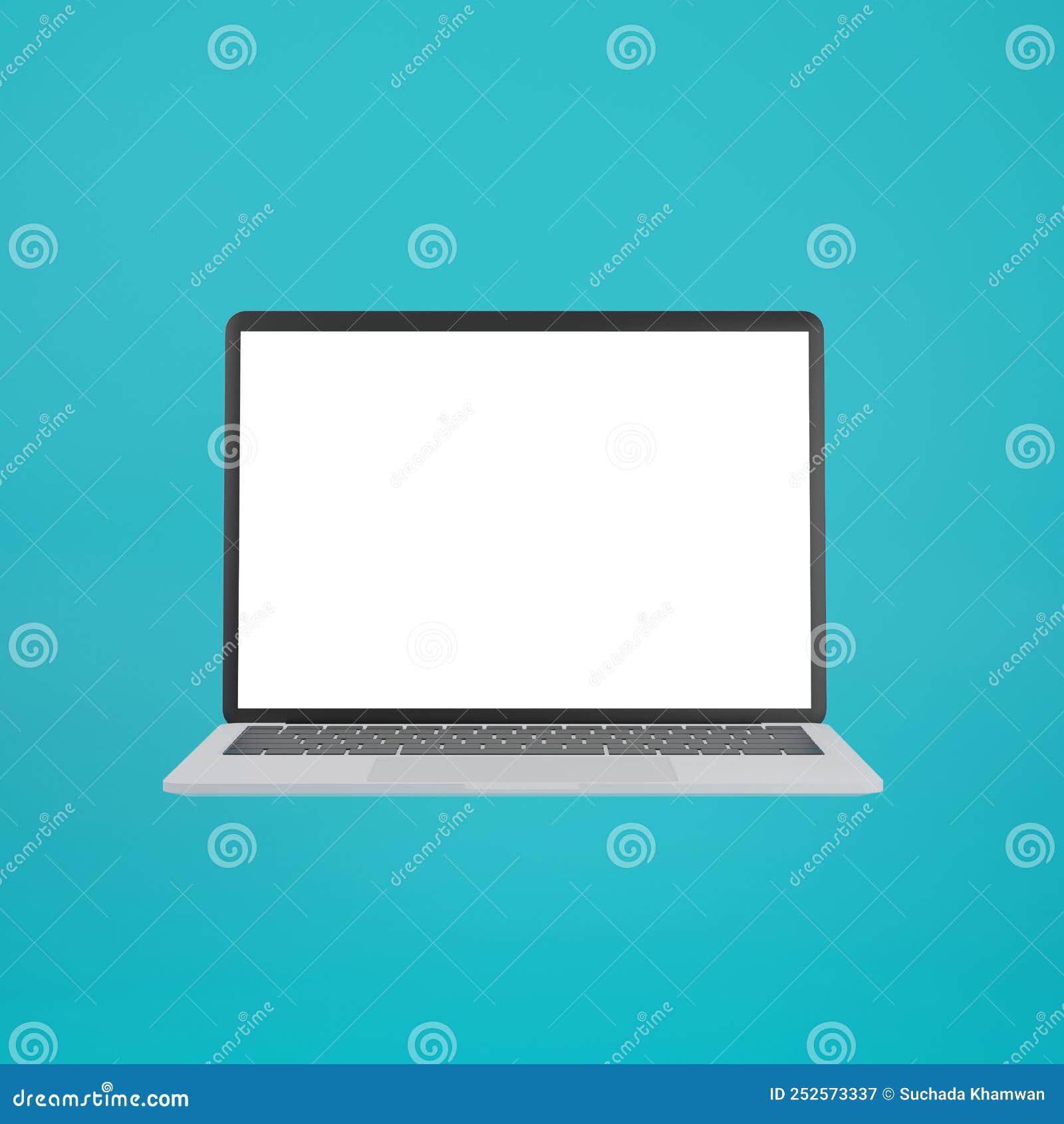 Empty Laptop Front View. Realistic Style. Illustration Isolated on Blue ...