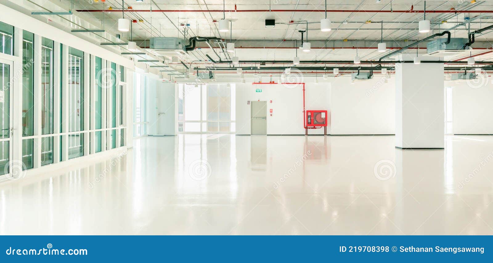 Empty Large Clean Corridor Hall Space of Office Building Skyscraper ...