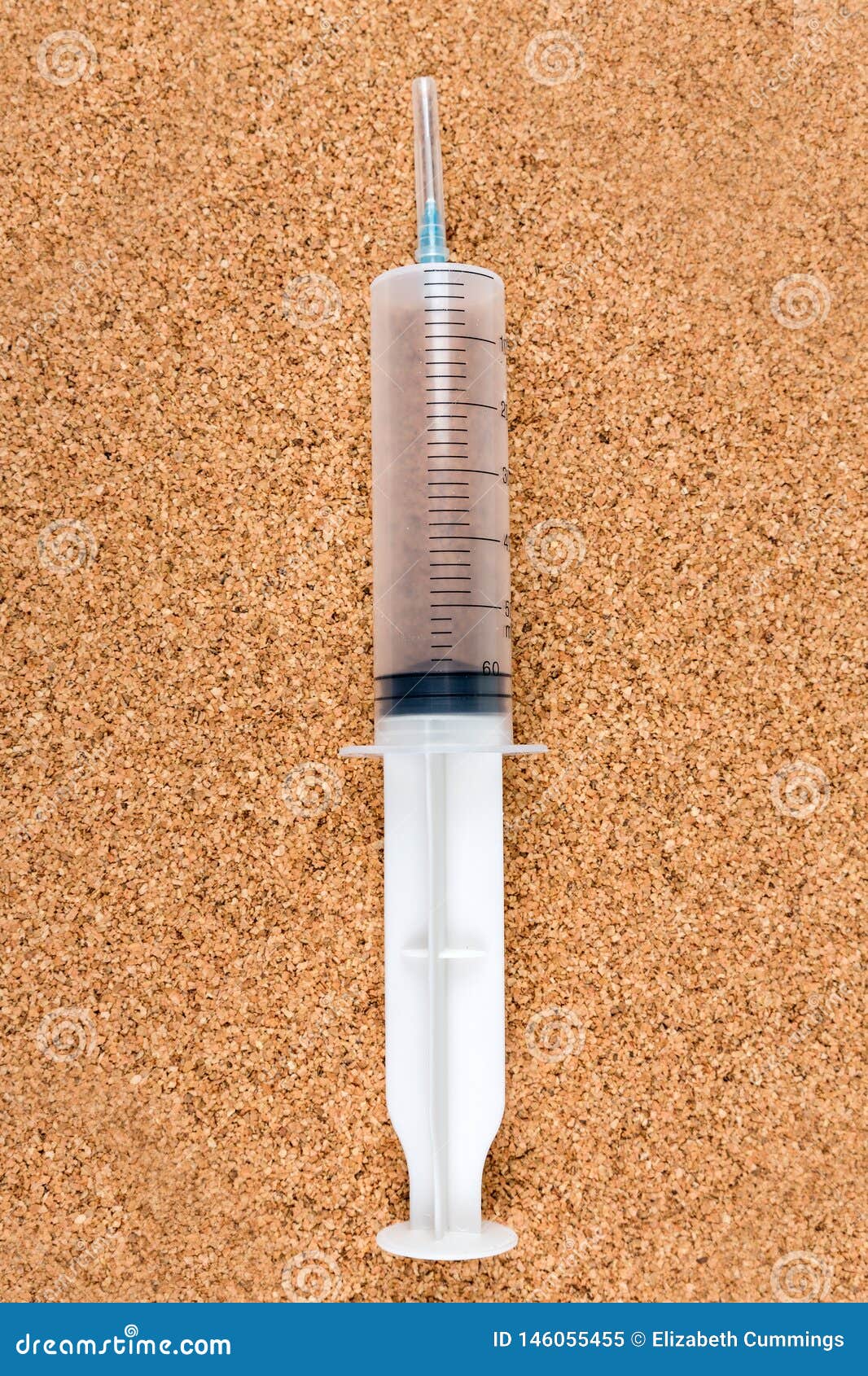 Empty Large Syringe and Needle Over Cork Stock Image - Image of cork ...