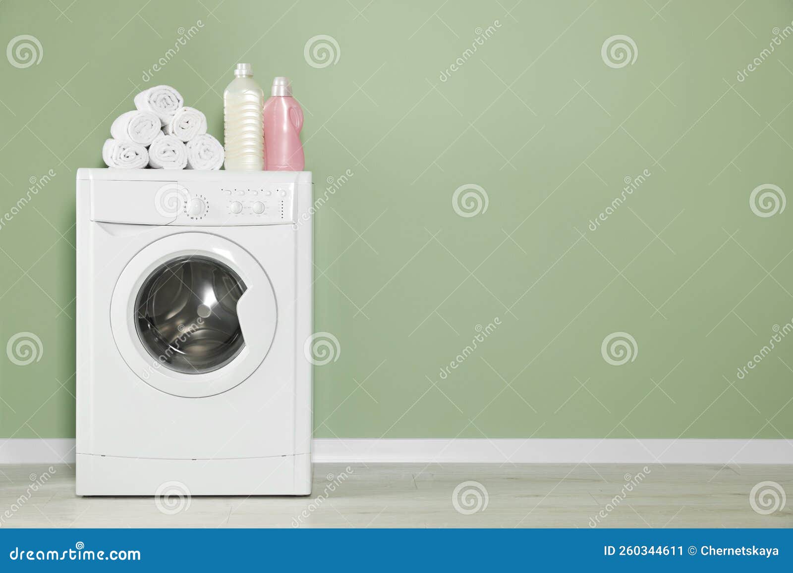 Empty Laundry Room with Washing Machine and Detergents, Space for Text ...