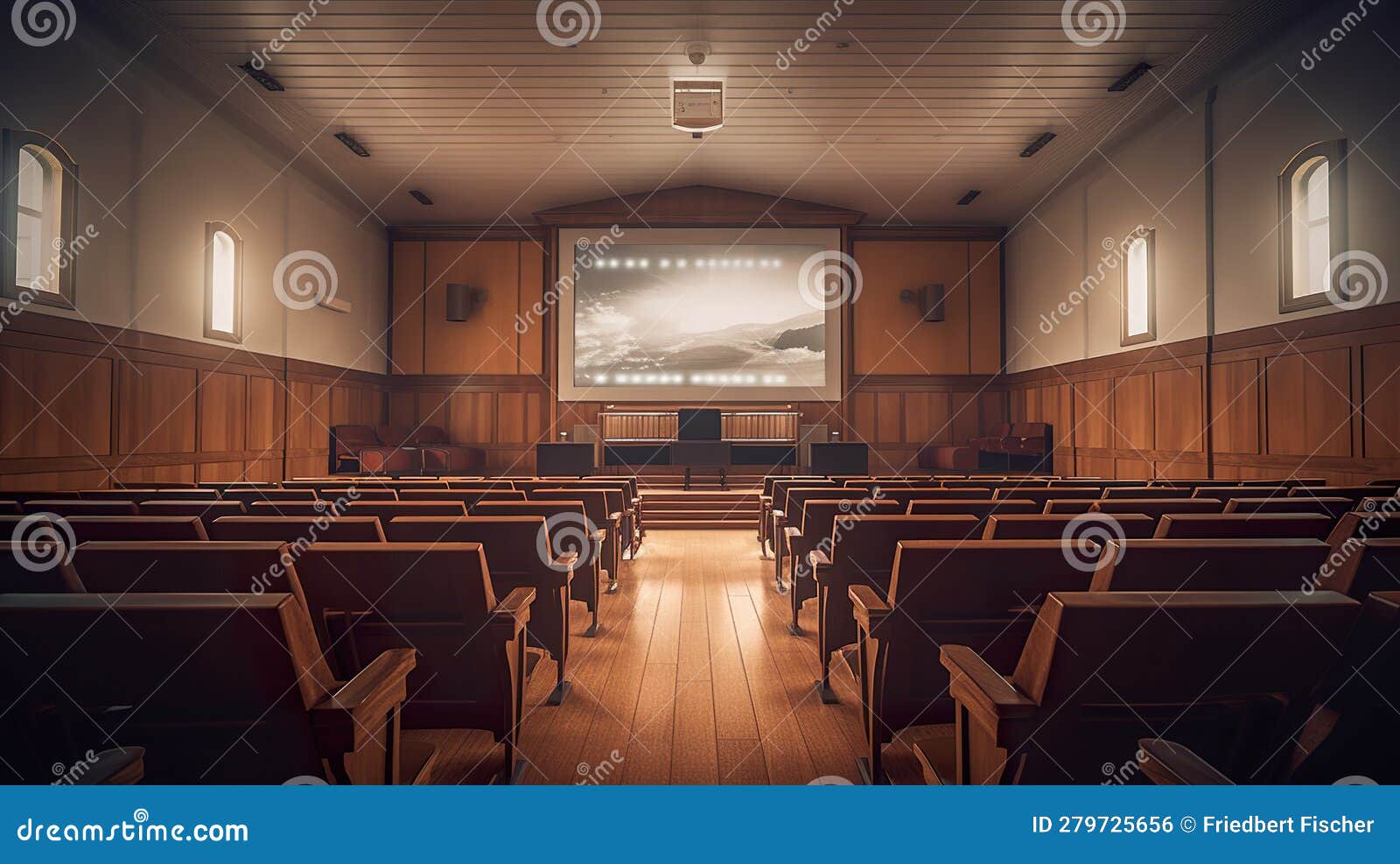 An Empty Lecture Hall with a Projector Screen. Generative AI Image ...