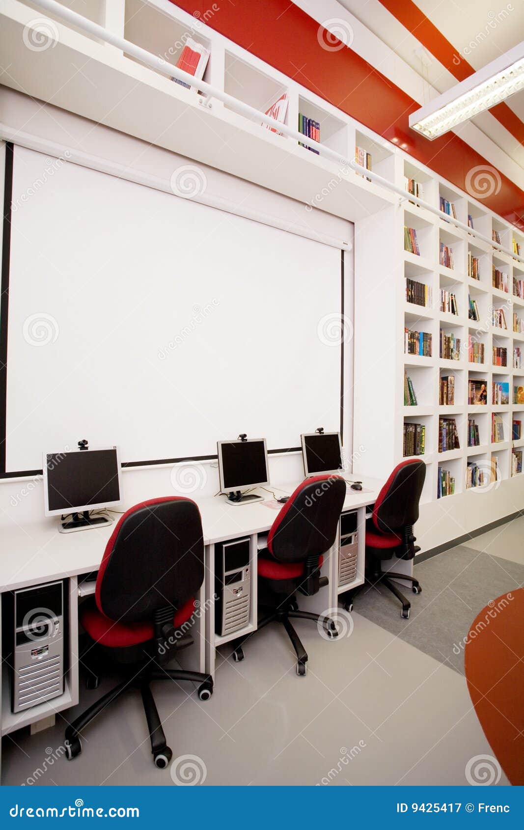 Empty Library, Computers, Books Stock Image - Image of knowledge ...
