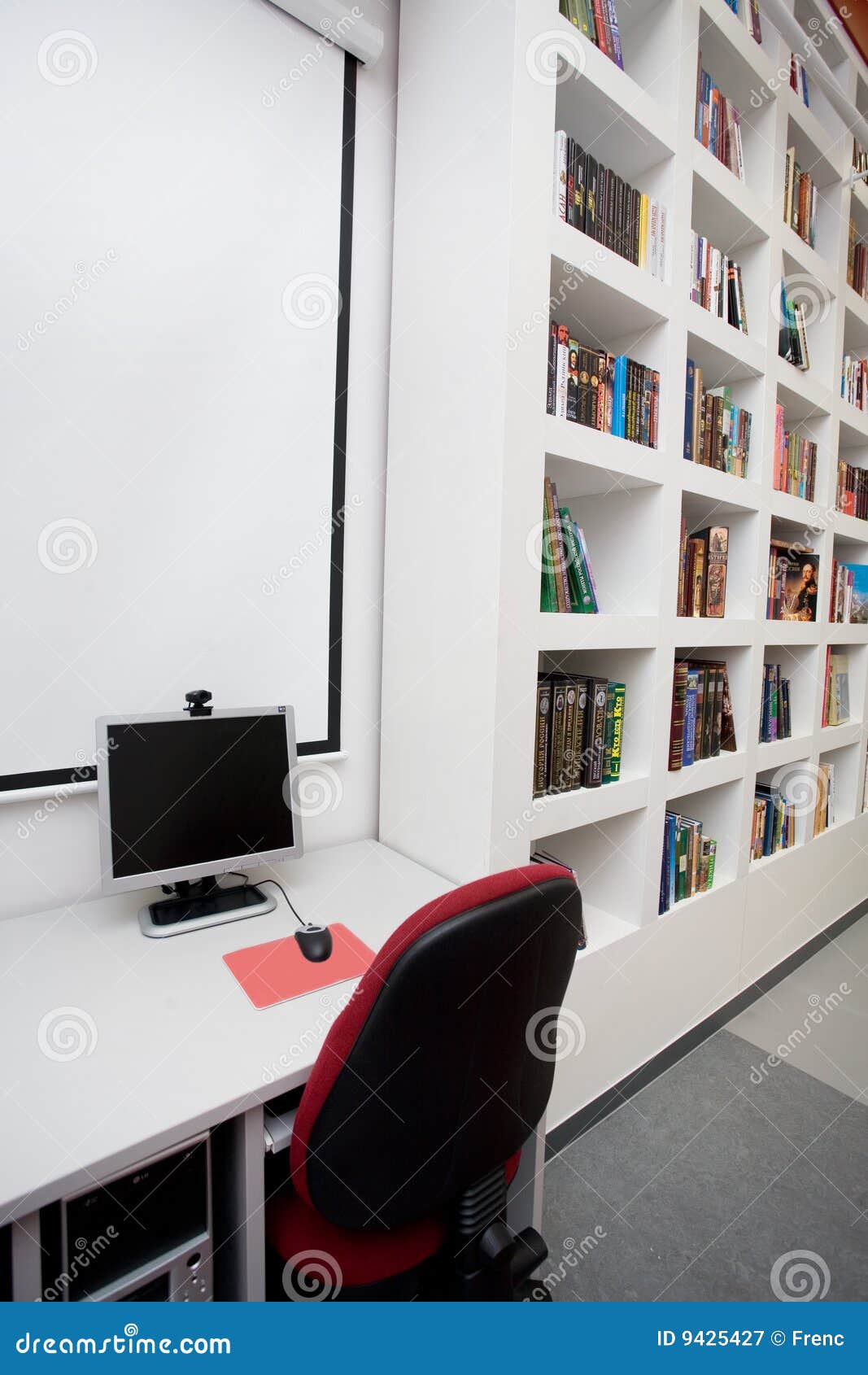 Empty Library, Computers, Books Royalty Free Stock Photography - Image ...