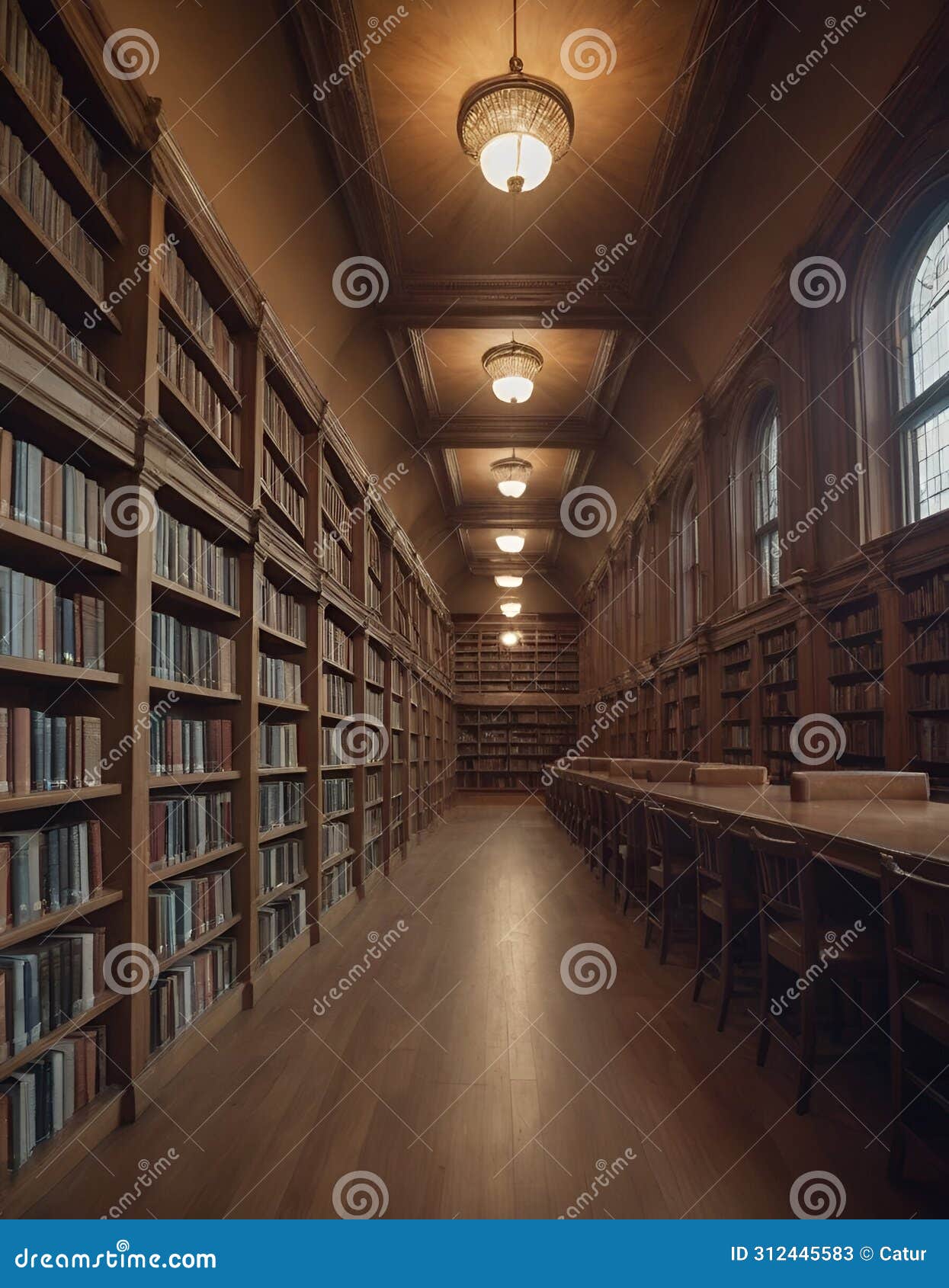 An Empty Library, a Library Hallway, Classic Style Stock Illustration ...