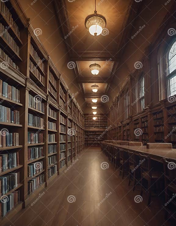 An Empty Library, a Library Hallway, Classic Style Stock Illustration ...