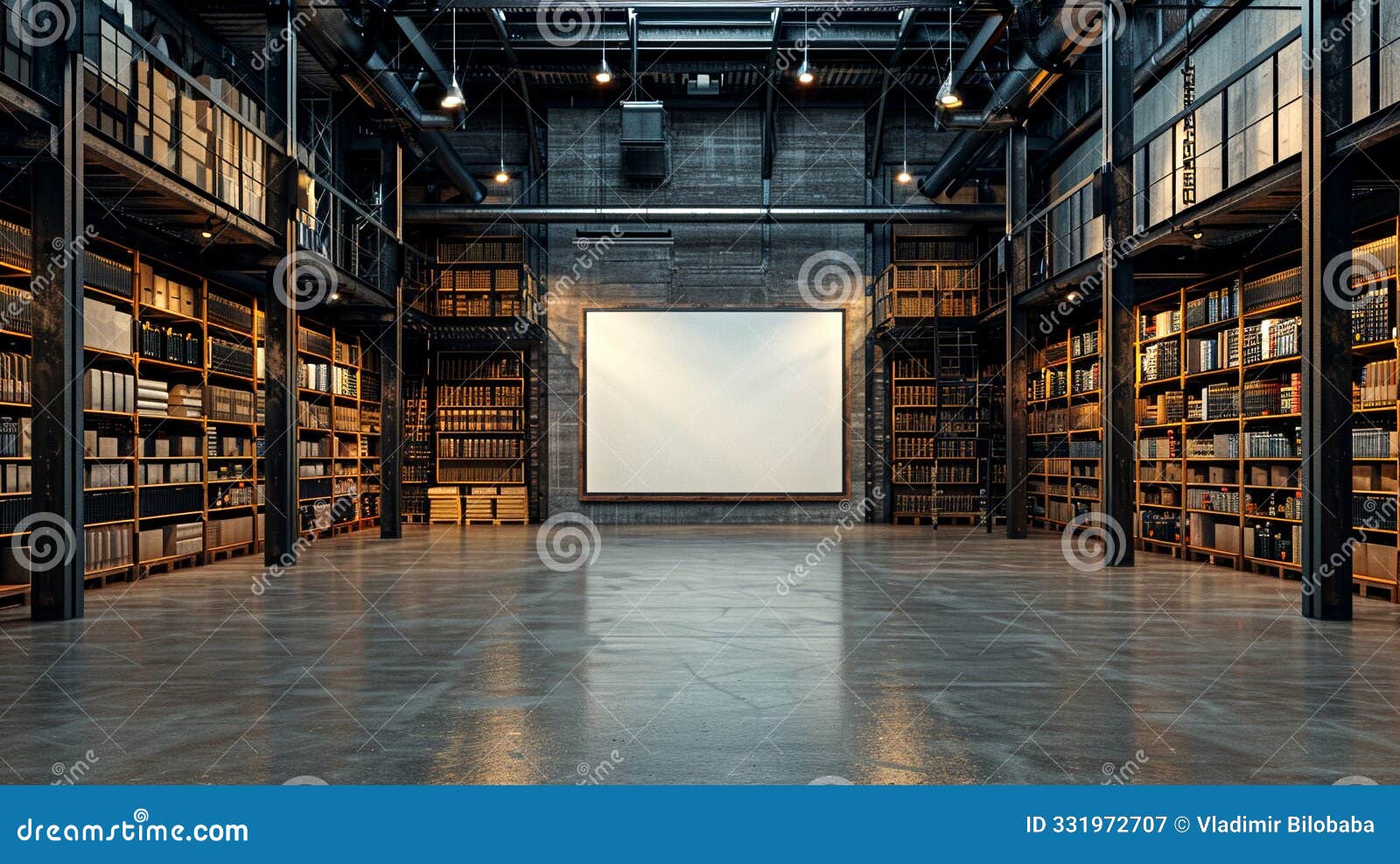 Spacious Modern Library Interior Featuring Bookshelves and a Large ...