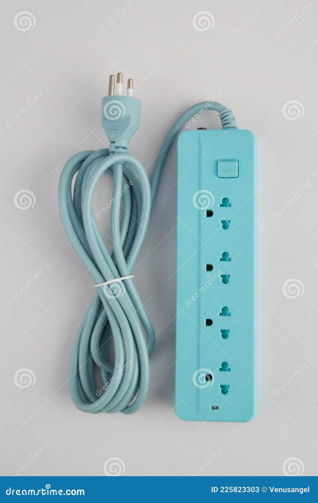 Empty Light Blue Electric Plug, Four Sockets Isolated on White Stock ...