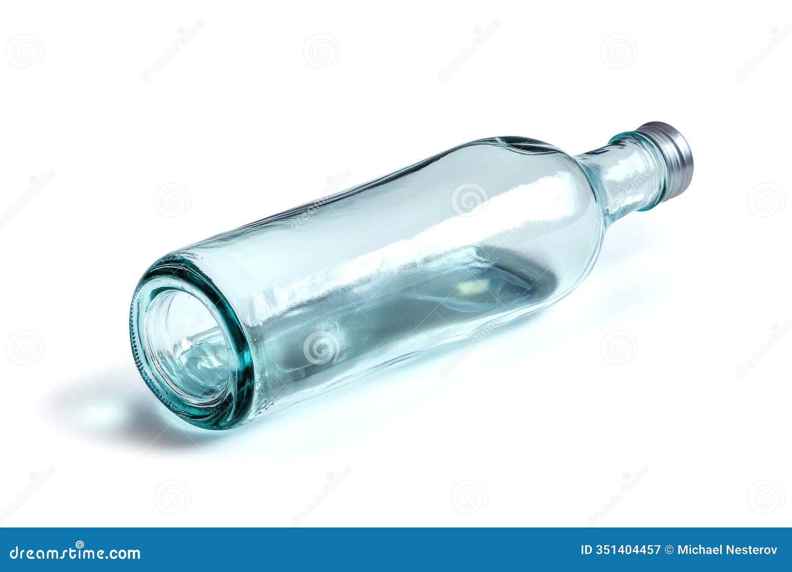 Empty Light Blue Glass Bottle Lying on a White Background Stock Image ...