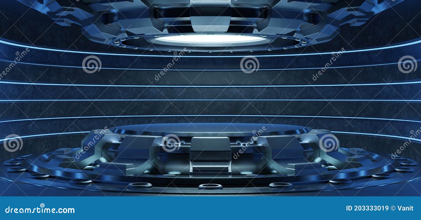 Empty Light Blue Studio Room Futuristic Sci Fi Big Hall Room with ...