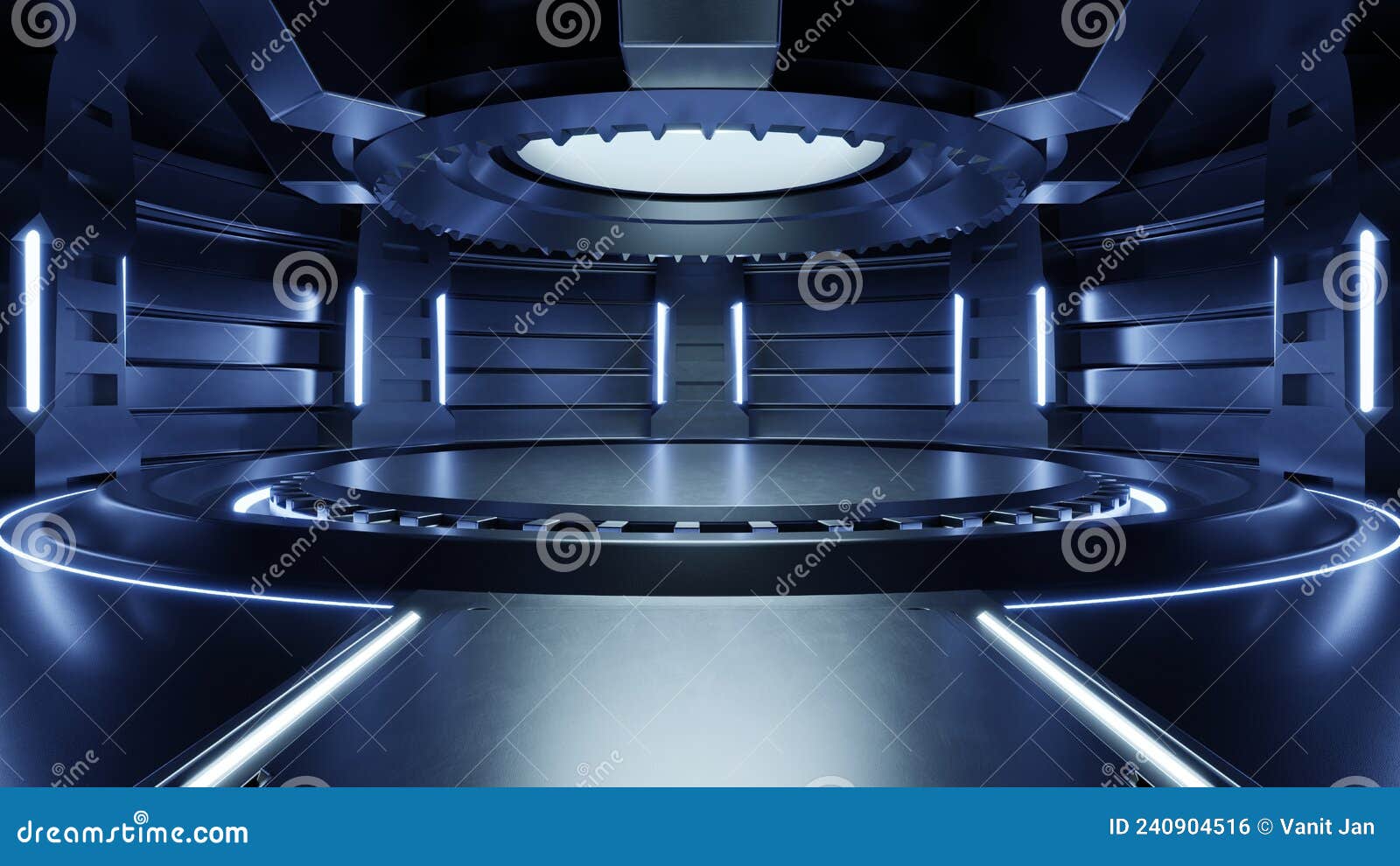 Empty Light Blue Studio Room Futuristic Sci Fi Big Hall Room with ...