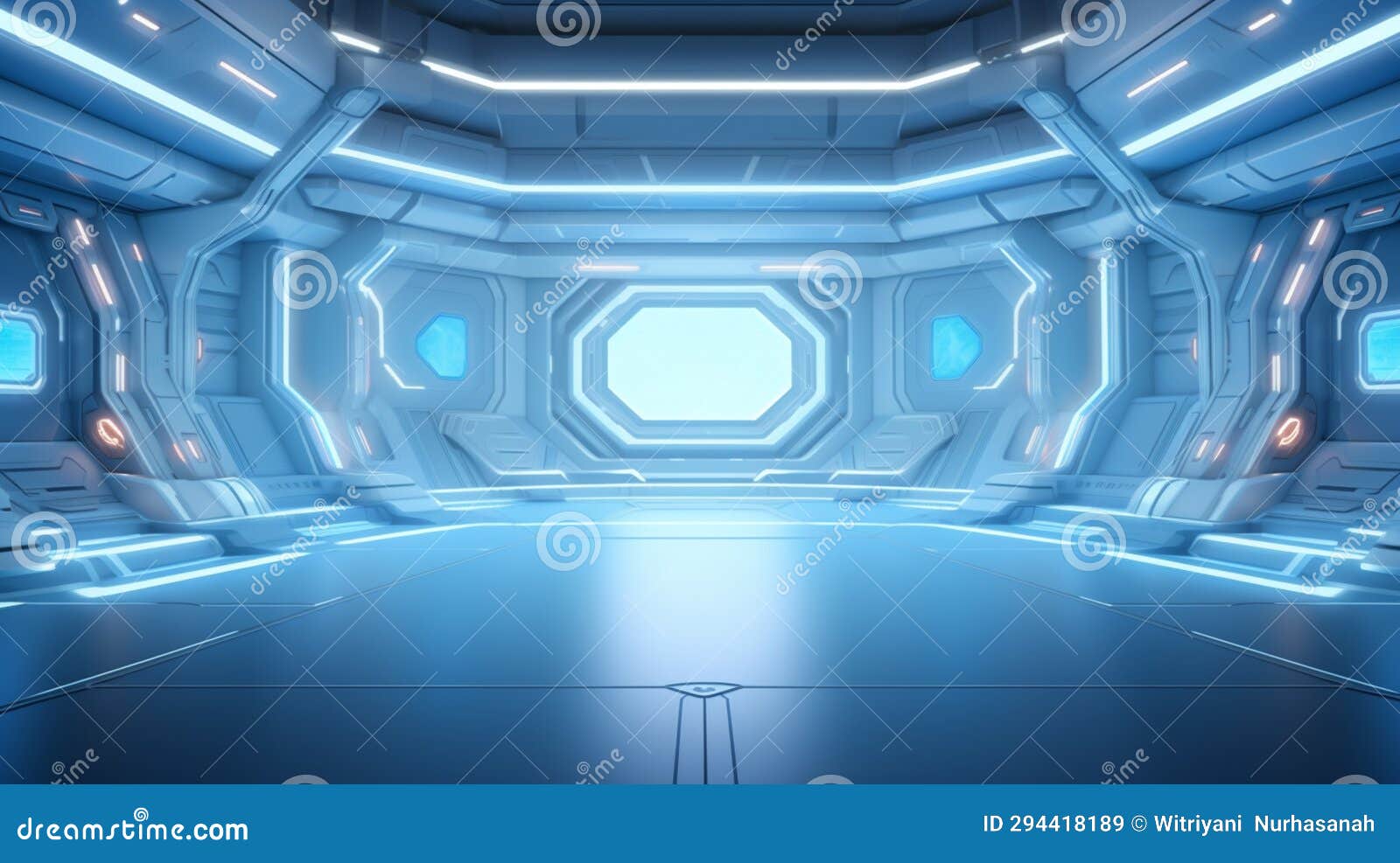 Empty Light Blue Studio Room Futuristic Sci Fi. Architectural ...