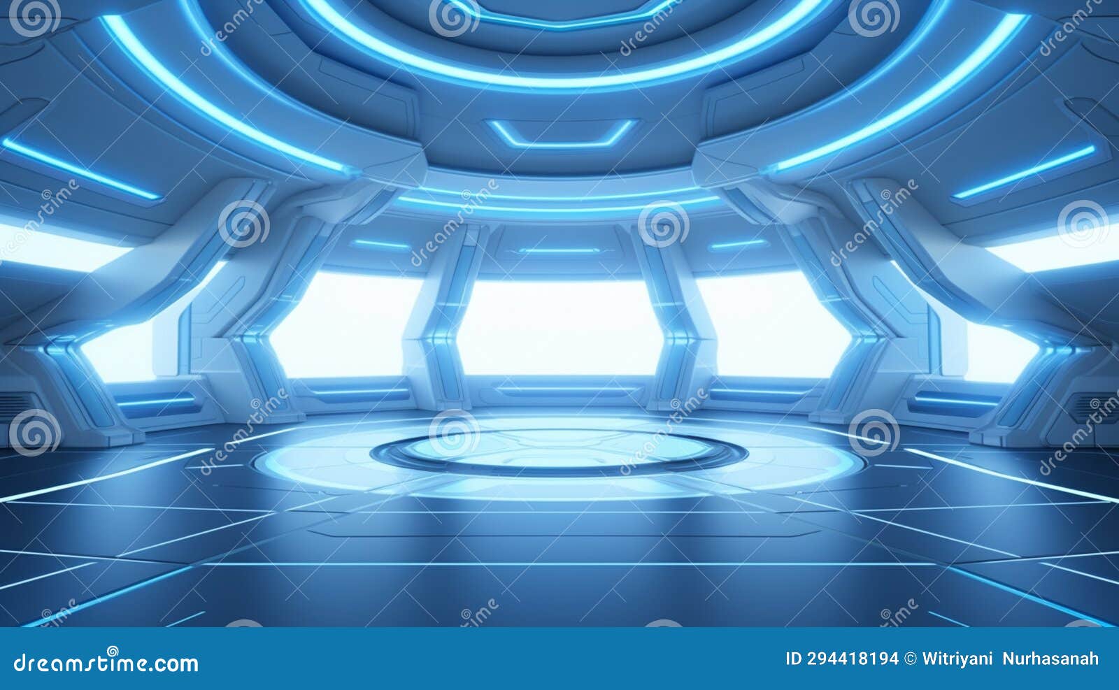 Empty Light Blue Studio Room Futuristic Sci Fi. Architectural ...