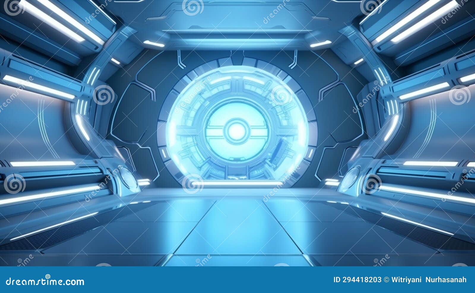 Empty Light Blue Studio Room Futuristic Sci Fi. Architectural ...