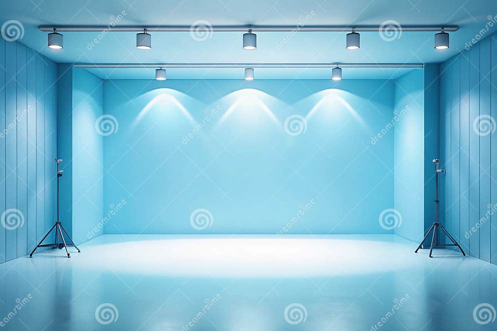 Empty Light Blue Studio Room with Light and Shadow for Product ...
