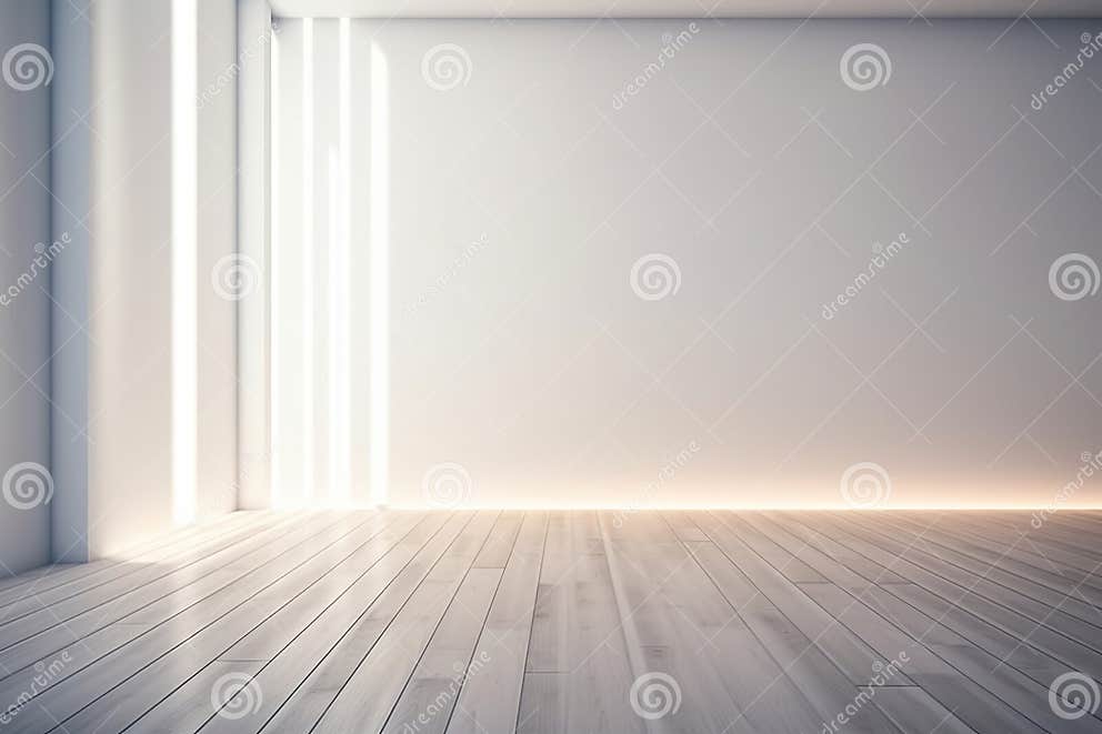 Empty Light Interior Background. White Textured Empty Wall and Wooden ...