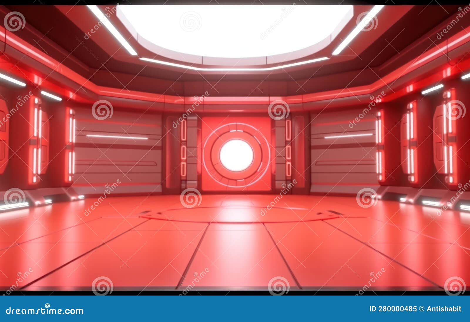 Empty Light Red Studio Room Futuristic Sci Fi Big Hall Room with Lights ...