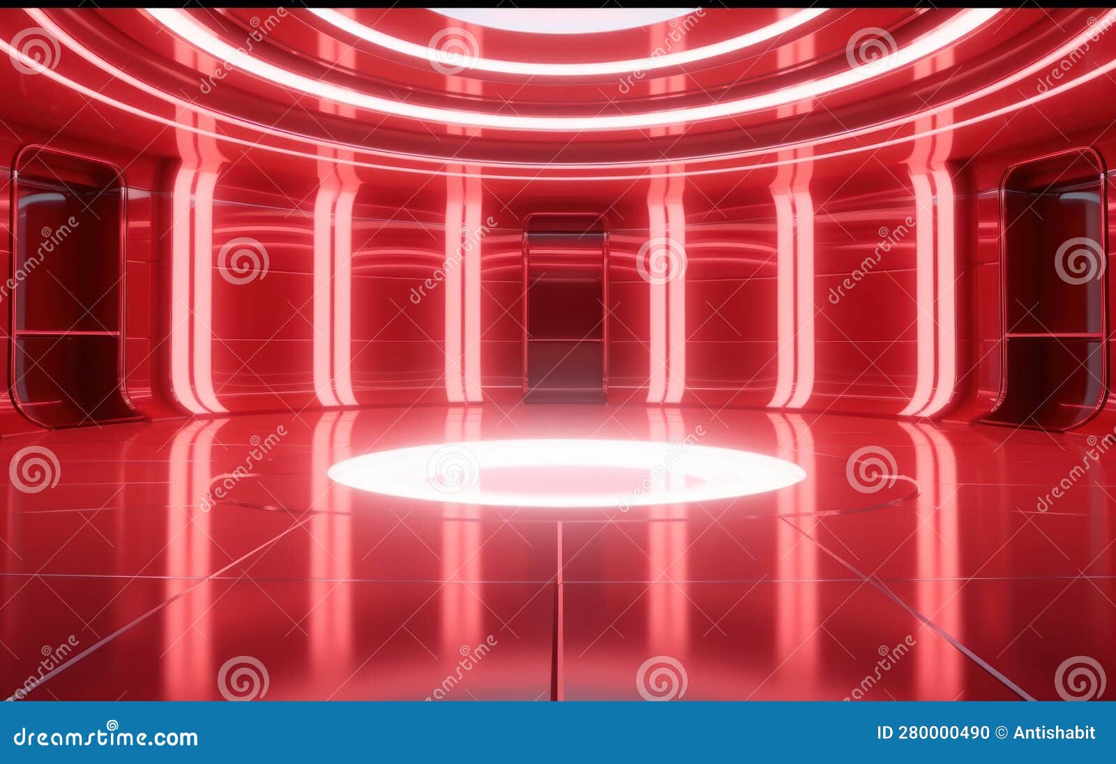 Empty Light Red Studio Room Futuristic Sci Fi Big Hall Room with Lights ...