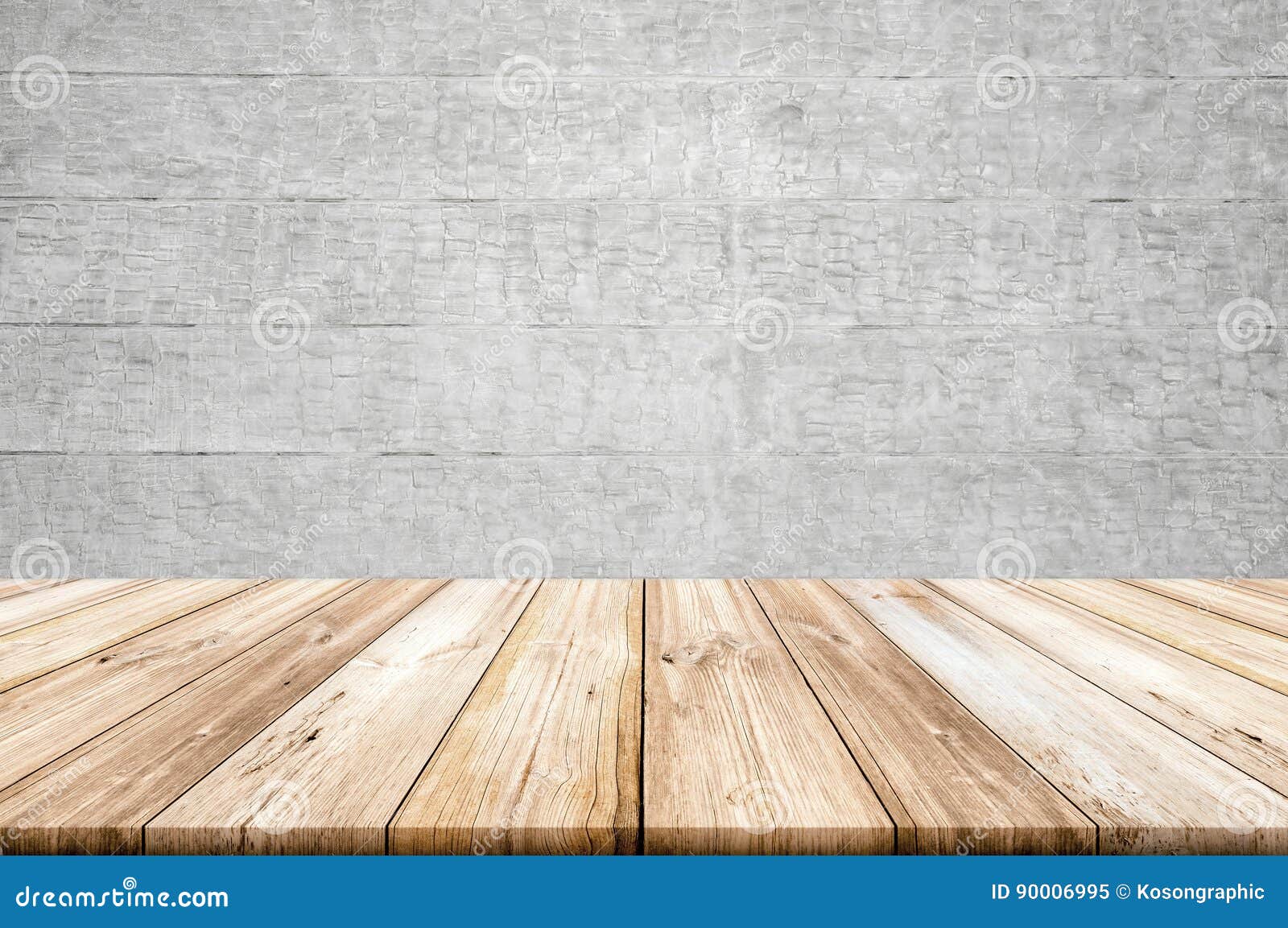 Empty Light Wood Table Top with Concrete Wall Background. Stock Image ...