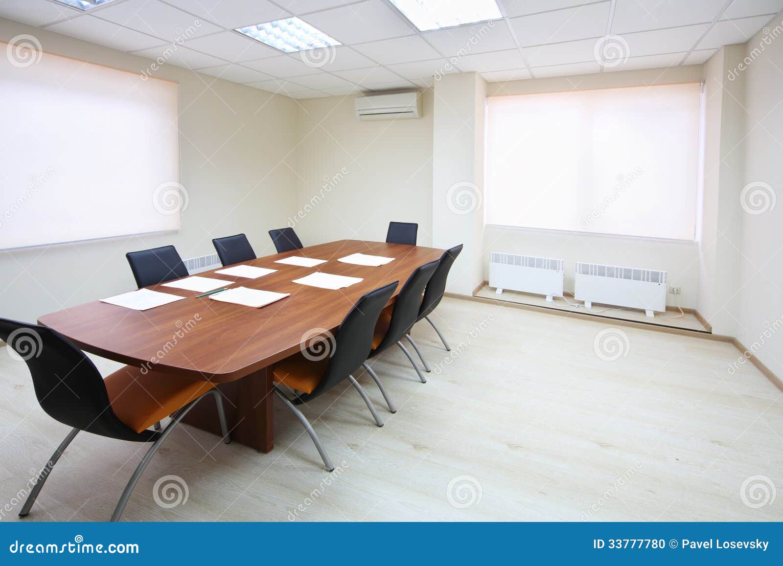 Empty Lighting Meeting Room with Long Table Stock Photo - Image of ...