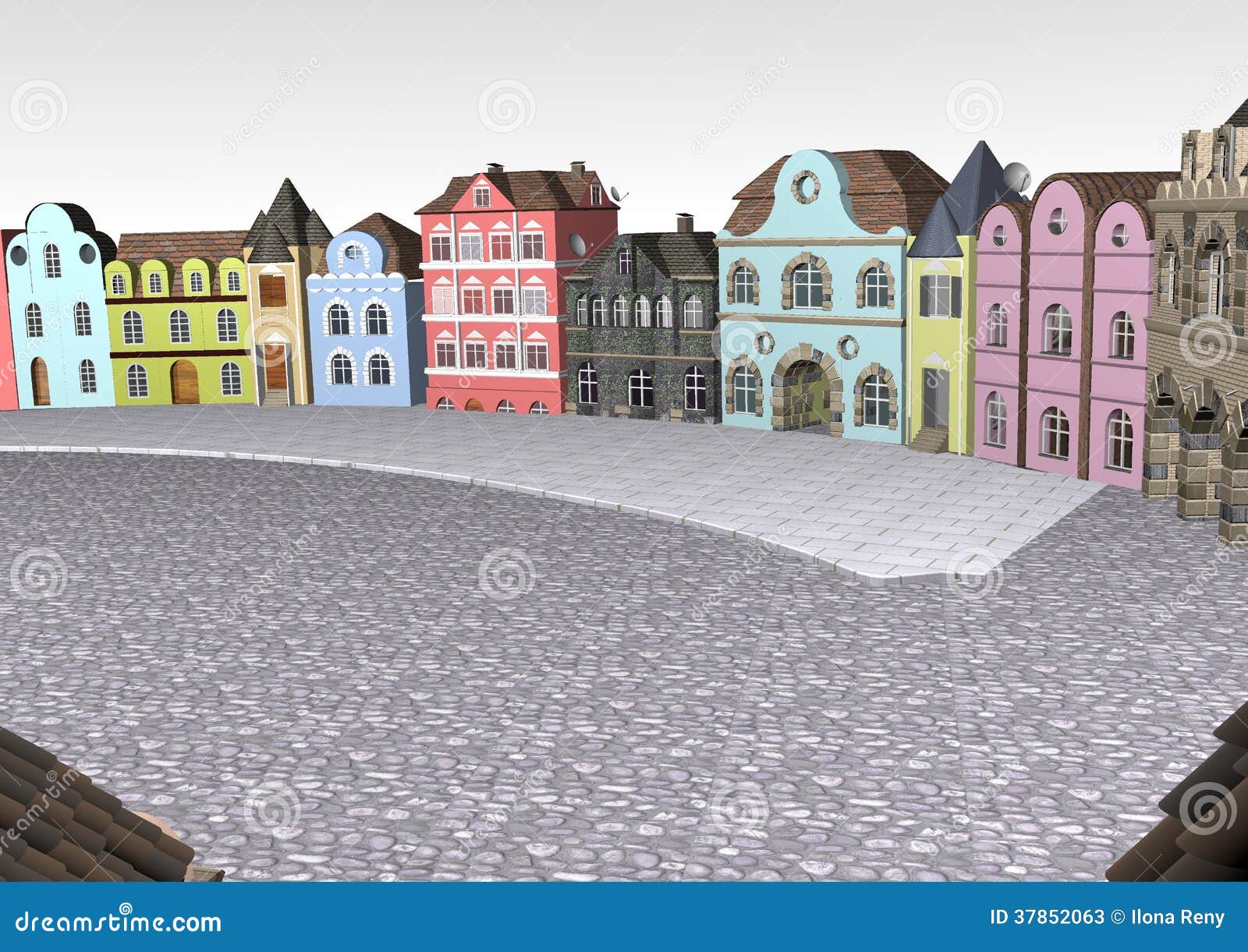 Empty Little Old Belgian Town Square Stock Illustration - Illustration ...