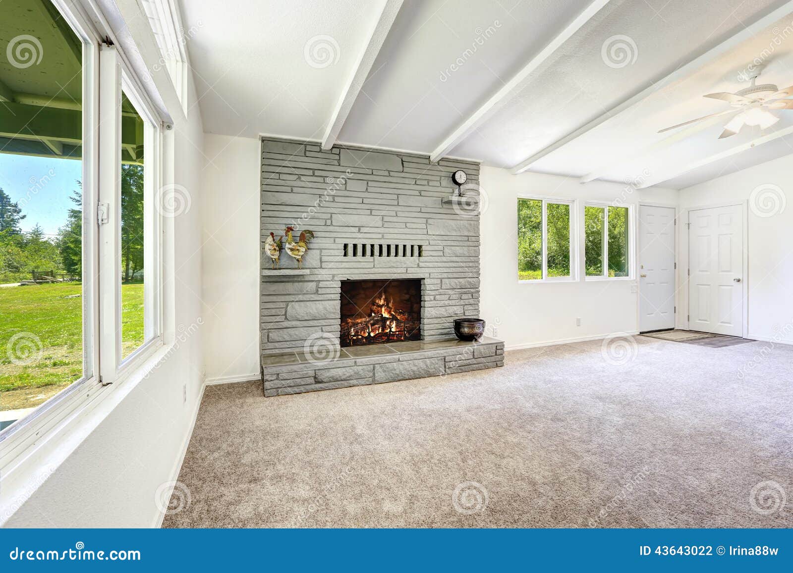 Empty Living Room with Fireplace Stock Photo - Image of room, house ...