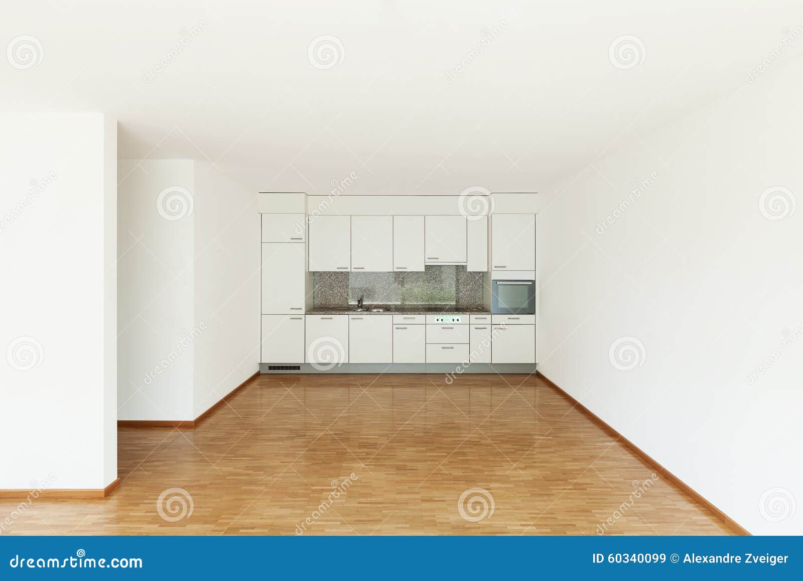 Empty Living Room with Kitchen Stock Image - Image of cabinet, modern ...
