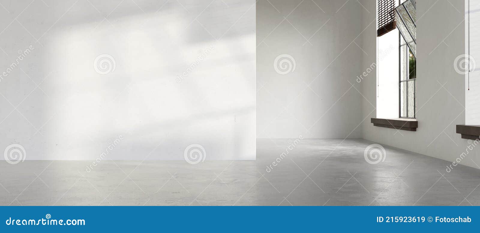 Empty Living Room Loft. Large, Sunny Interior. Empty Wall Mock Up. 3D ...