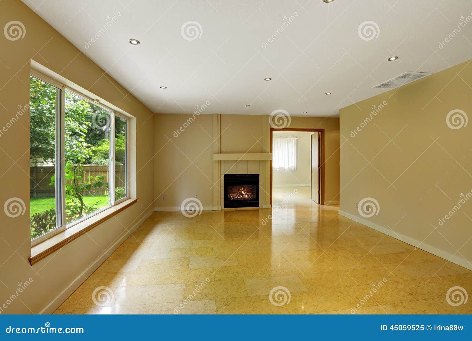 Empty Living Room with Shiny Marble Tile Floor Stock Image - Image of ...