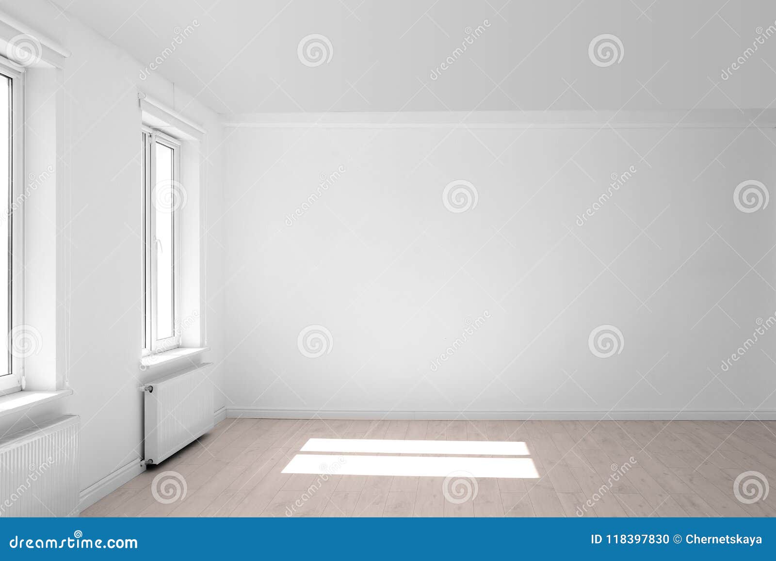 Empty Living Room with Windows. Modern Interior Design Stock Photo ...