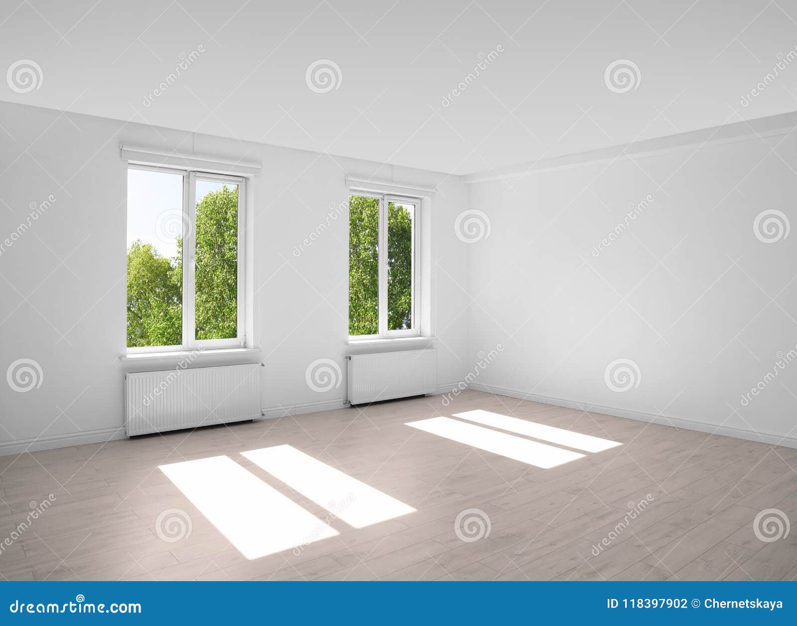 Empty Living Room with Windows. Modern Interior Design Stock Photo ...