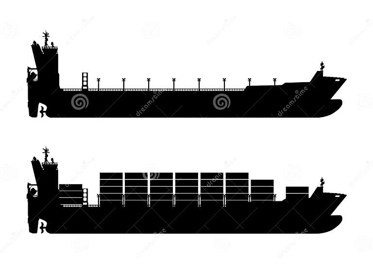 Empty and Loaded Container Ship Silhouettes. Stock Vector ...